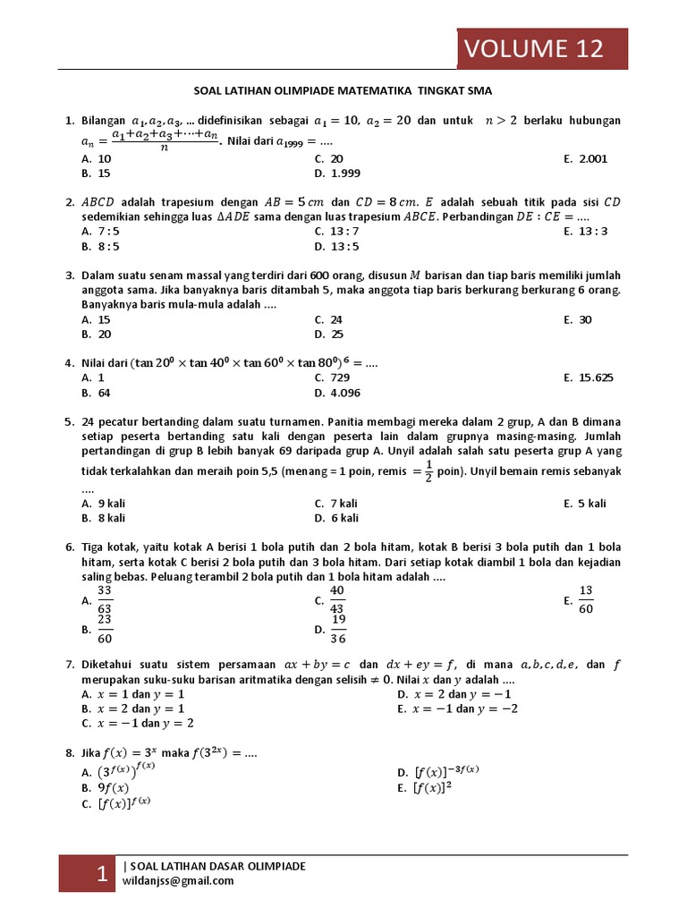 Latihan Dasar Olimpiade Matematika Sma - Vol 12 | PDF
