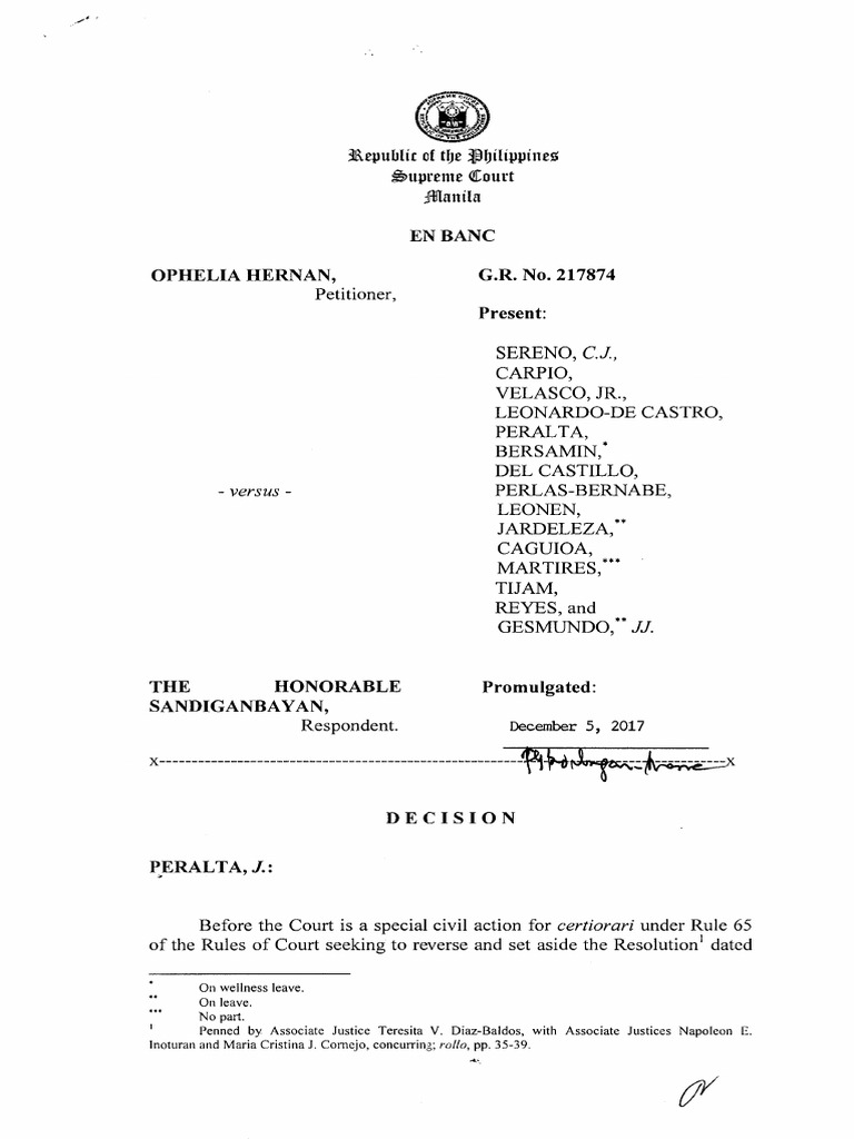 OPHELIA HERNAN vs. THE HONORABLE SANDIGANBAYAN PDF | PDF | Probation ...