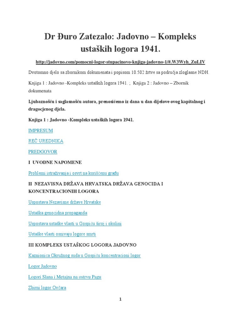 DR Đuro Zatezalo Jadovno 1941 | PDF