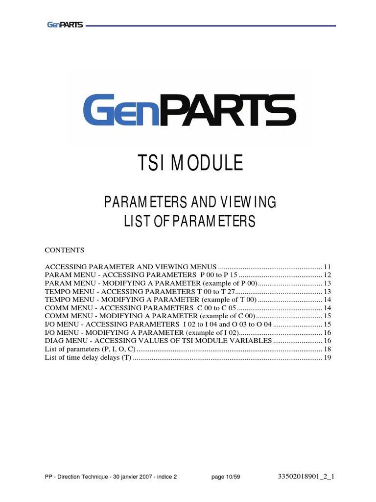 TSI Parameters | PDF | Parameter (Computer Programming) | Menu (Computing)