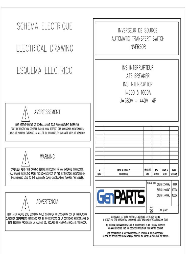 TSI Electrical Diagram - 800-1600A - 380-440V - 50-60Hz - 4P | PDF