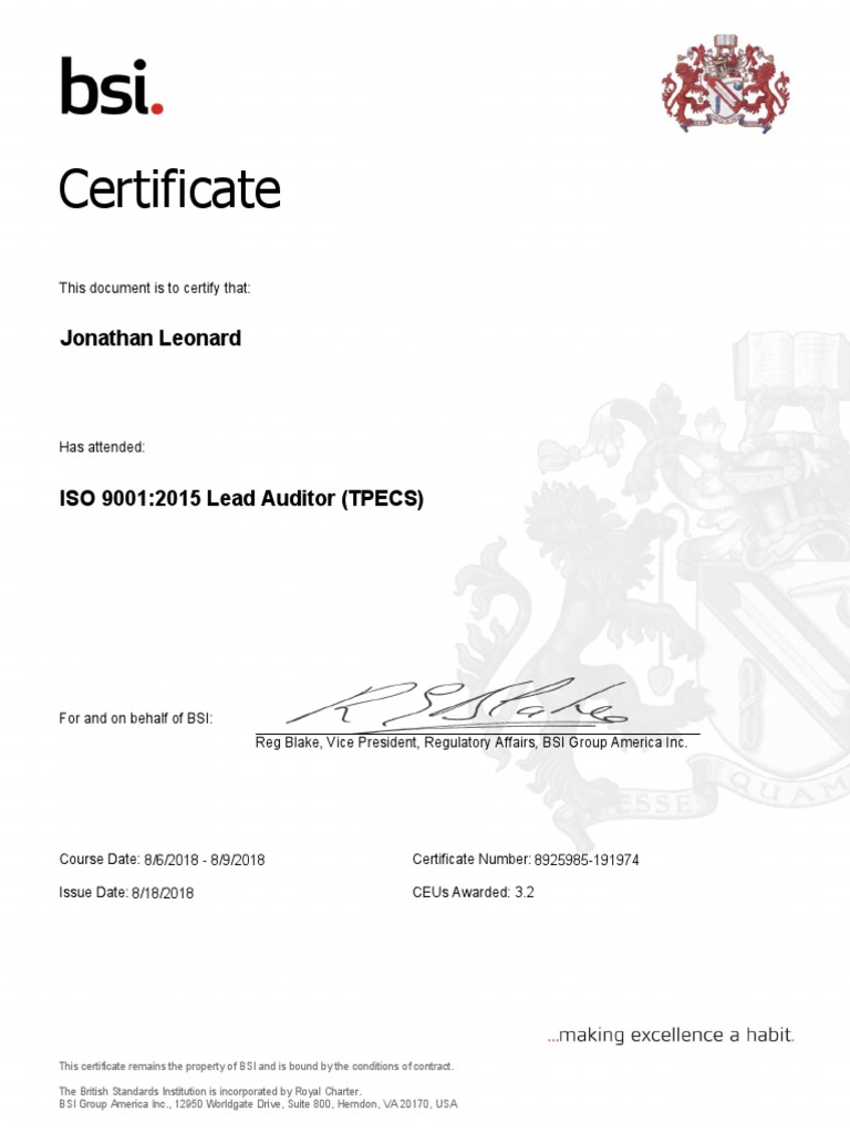 ISO 9001:2015 Lead Auditor (TPECS) | PDF