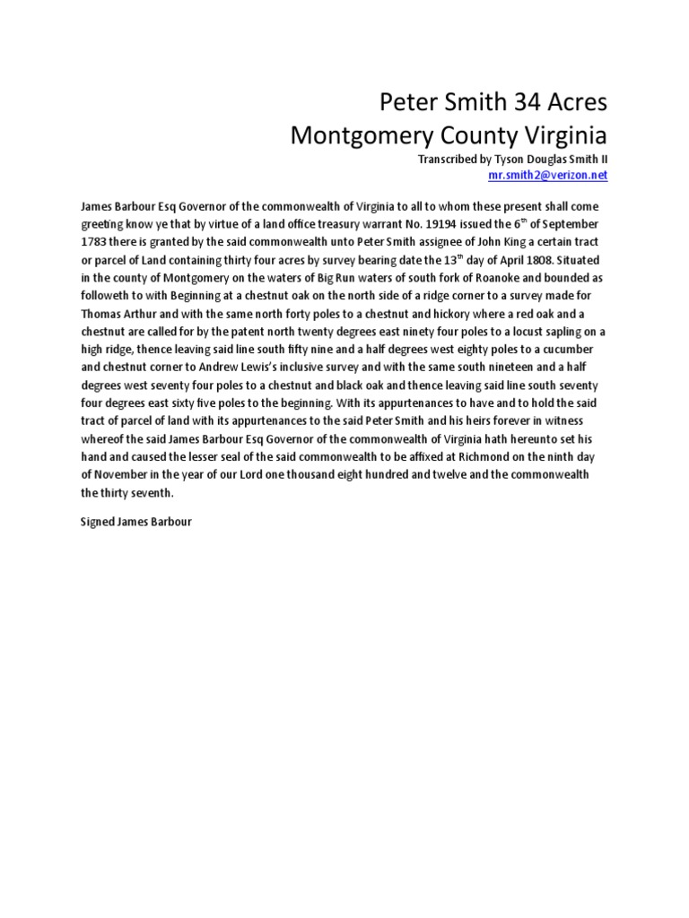 Peter Smith's 34-Acre Land Grant | PDF