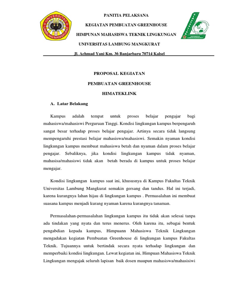 Proposal Kegiatan Greenhouse | PDF