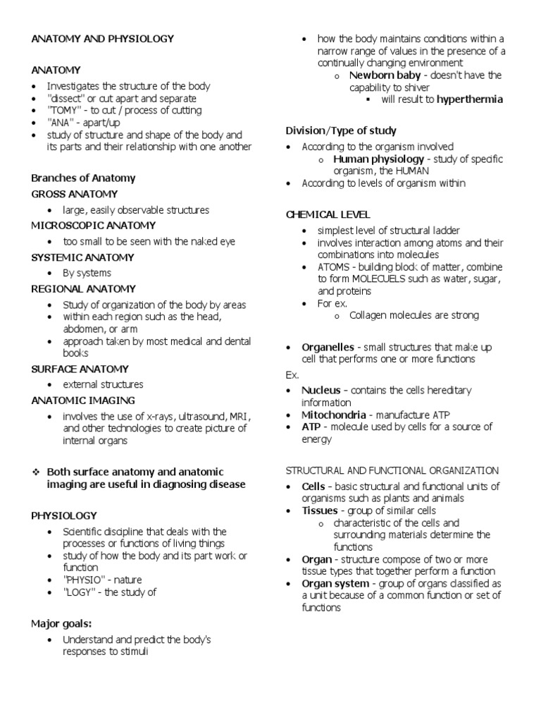 Anatomy And Physiology Notes PDF Anatomy Homeostasis
