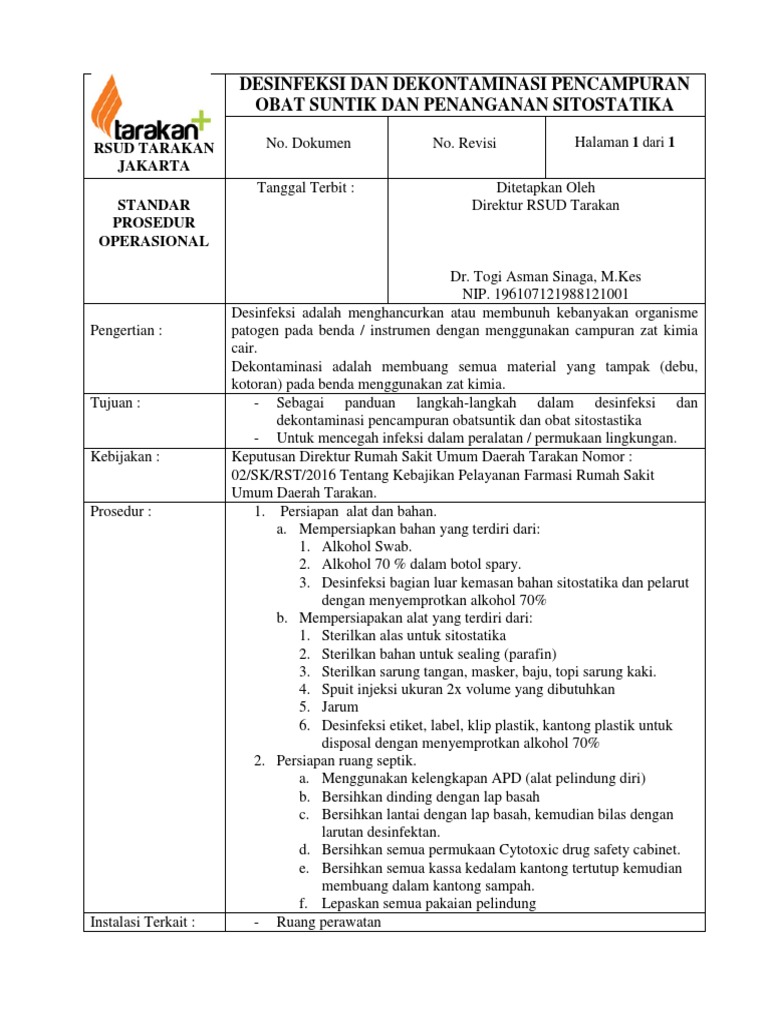 01 SOP Desinfeksi Dan Dekontaminasi | PDF | Sains & Matematika