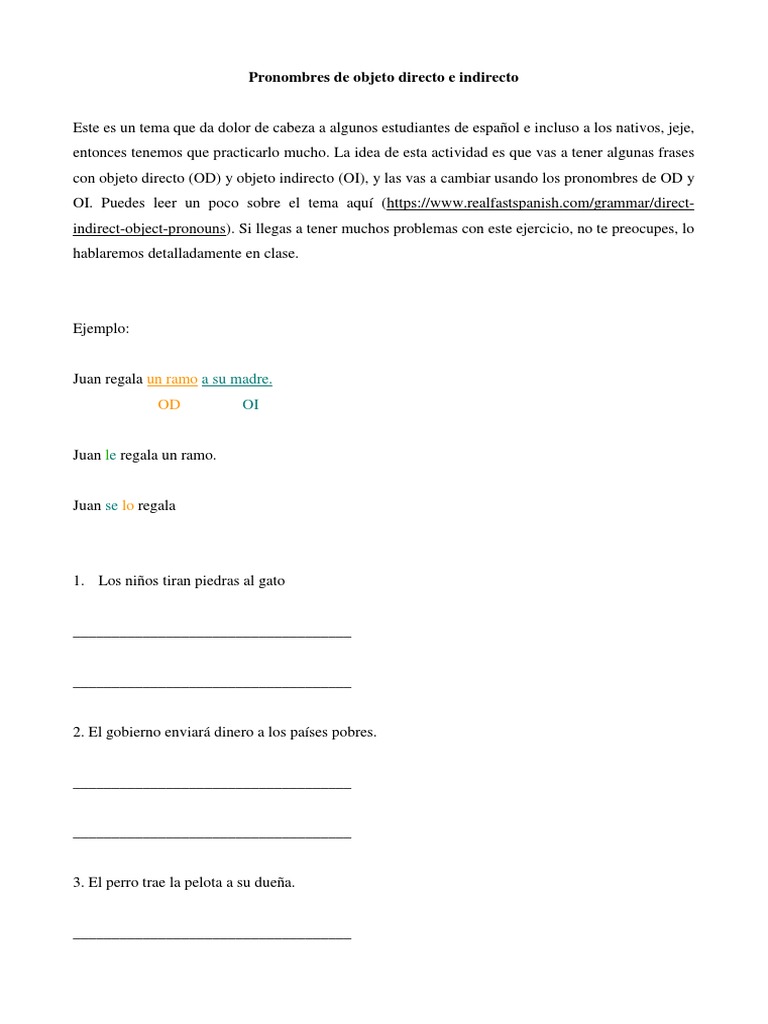 Pronombres de objeto en español | PDF