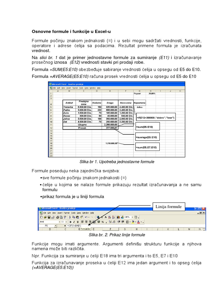Osnovne Formule I Funkcije U Excelu | PDF