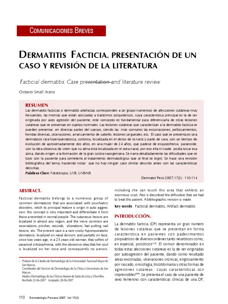 Dermatitis Facticia | PDF | Esquizofrenia | Diagnostico medico