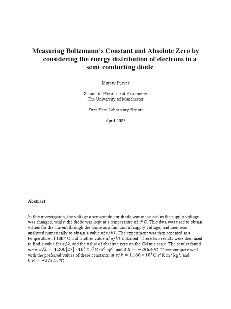 Boltzmann Diode Equation Analysis | PDF | Temperature | Gases