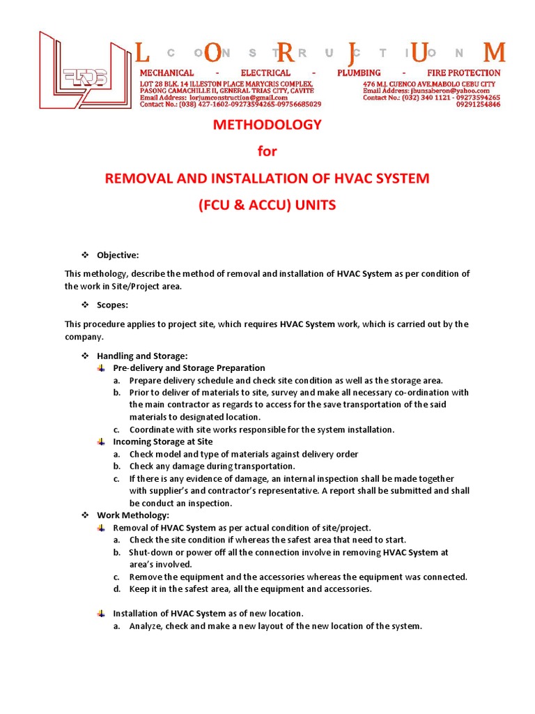 Methodology For Removal and Installation of Hvac System (Fcu & Accu ...