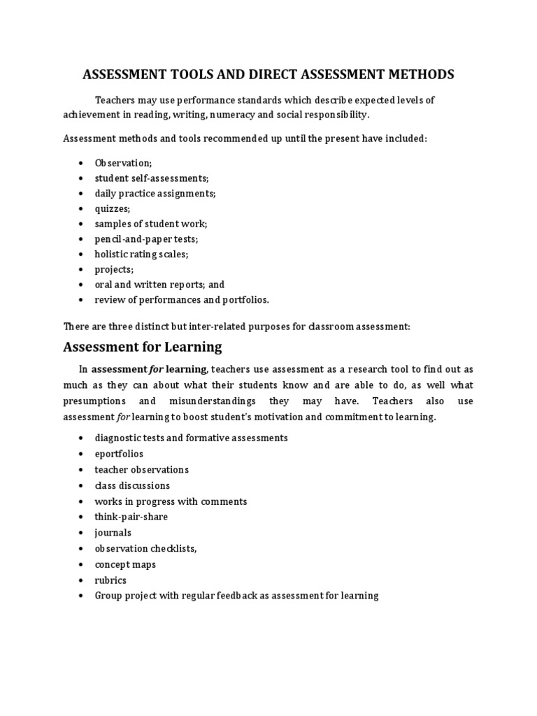 Assessment Tools and Direct Assessment Methods | PDF | Educational ...