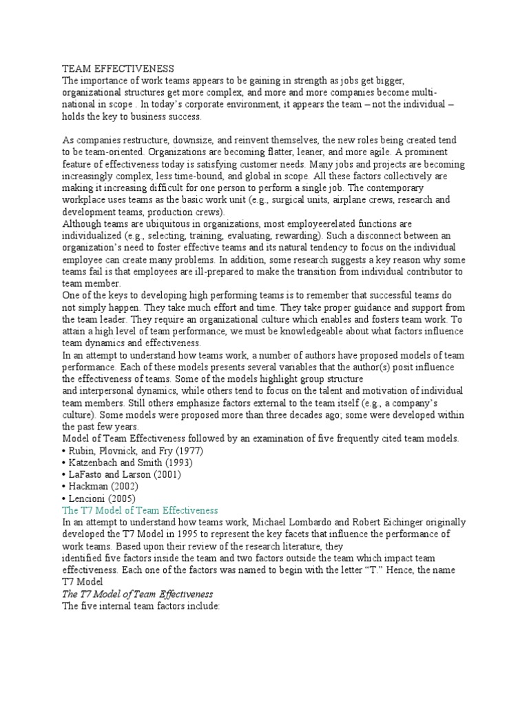 The T7 Model of Team Effectiveness: A Comprehensive Review of a Leading ...
