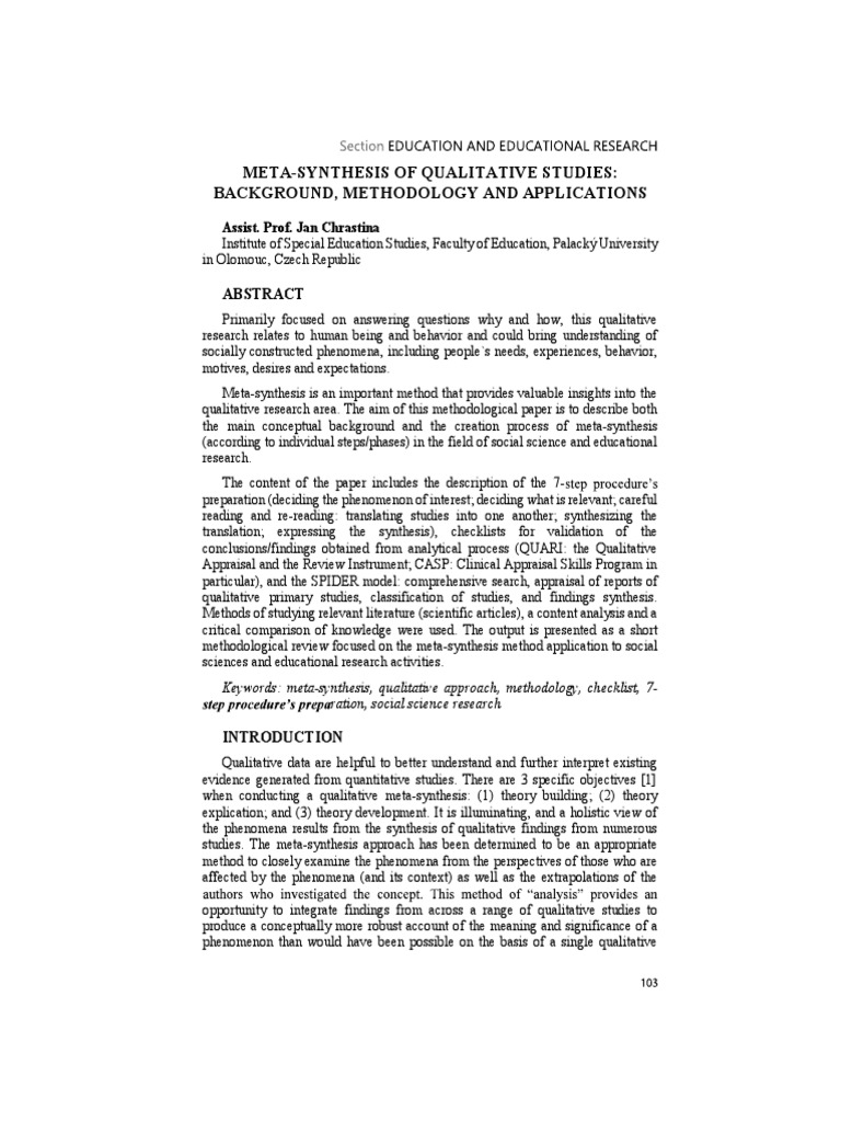 Meta-Synthesis in Qualitative Research | PDF | Qualitative Research ...