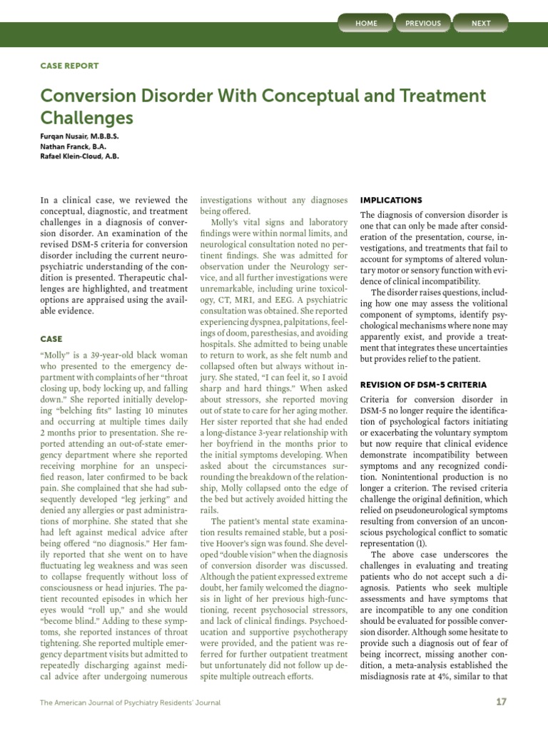 Conversion Disorder With Conceptual and Treatment Challenges | PDF ...