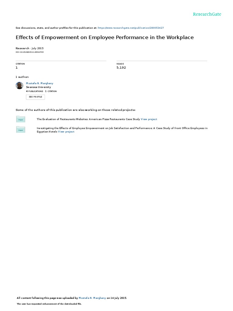 Effects of Empowerment On Employee Performance in The Workplace | PDF ...