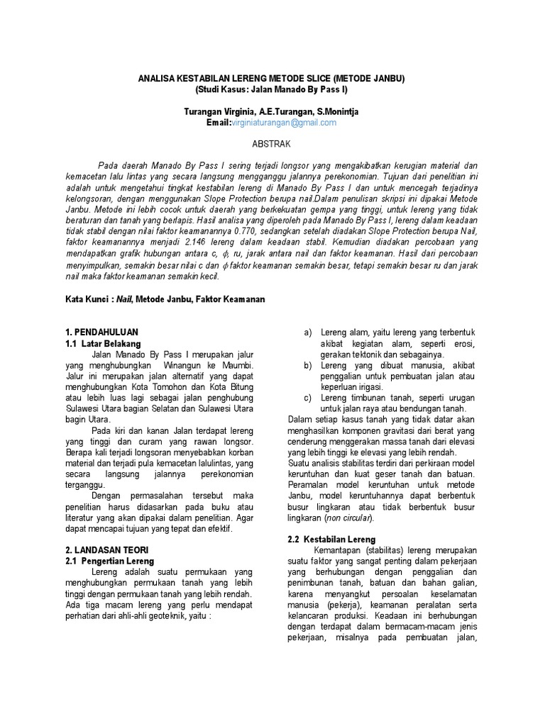 Analisis Kestabilan Lereng Metode Slices (Metode Janbu) | PDF
