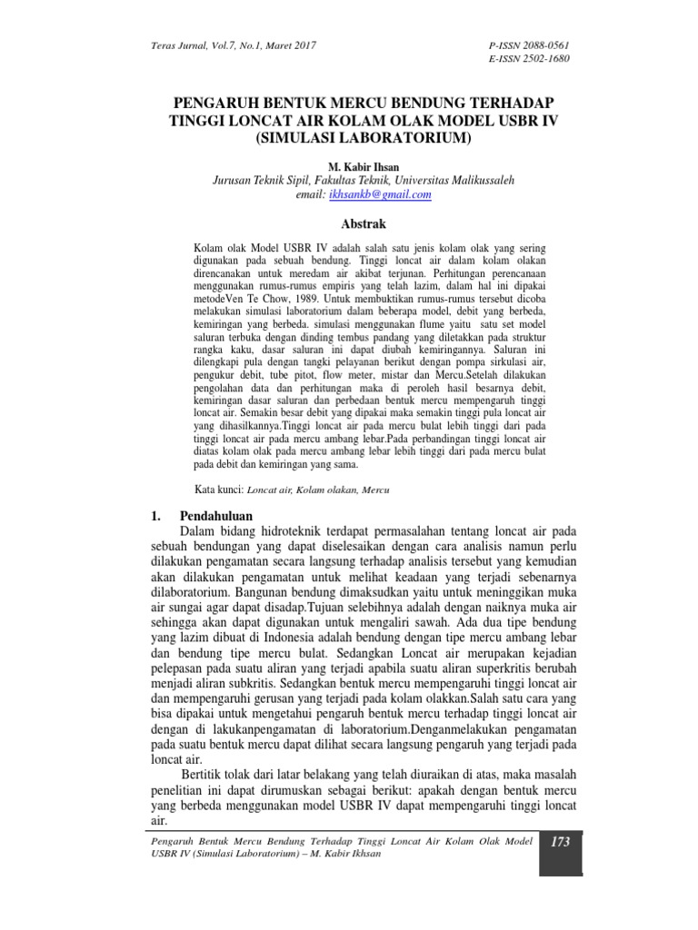 Pengaruh Bentuk Mercu Bendung Terhadap Tinggi Loncat Air Kolam Olak ...