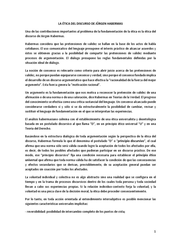 La Ética Del Discurso de Jürgen Habermas | PDF | Jürgen Habermas | Verdad