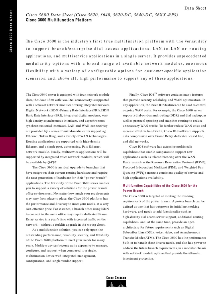 Cisco 3600 Series Datasheet | PDF | Computer Network | Virtual Private ...