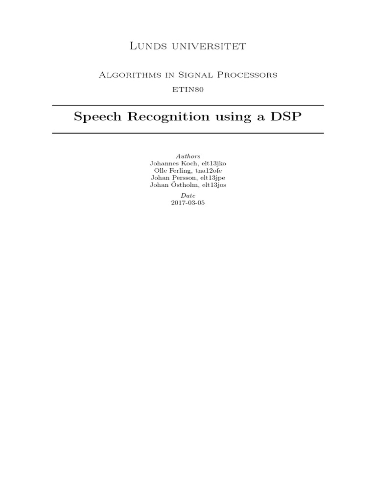 Speech Recognition Using A DSP: Lunds Universitet | PDF | Digital Signal Processing | Filter ...