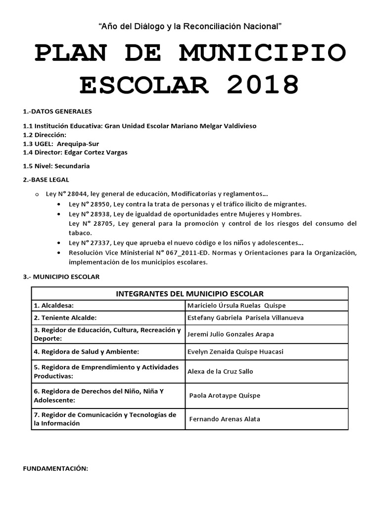 Plan de Municipio Escolar 2018 | Alcalde | Sicología y ciencia cognitiva