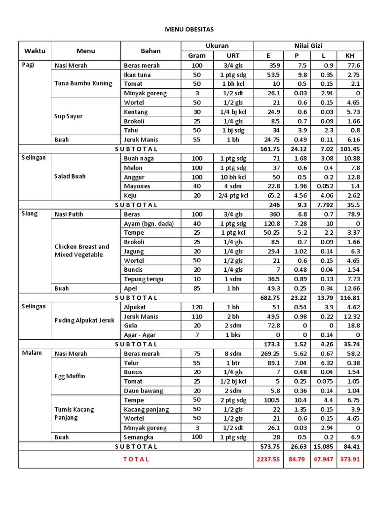Menu Diet Seimbang untuk Obesitas | PDF