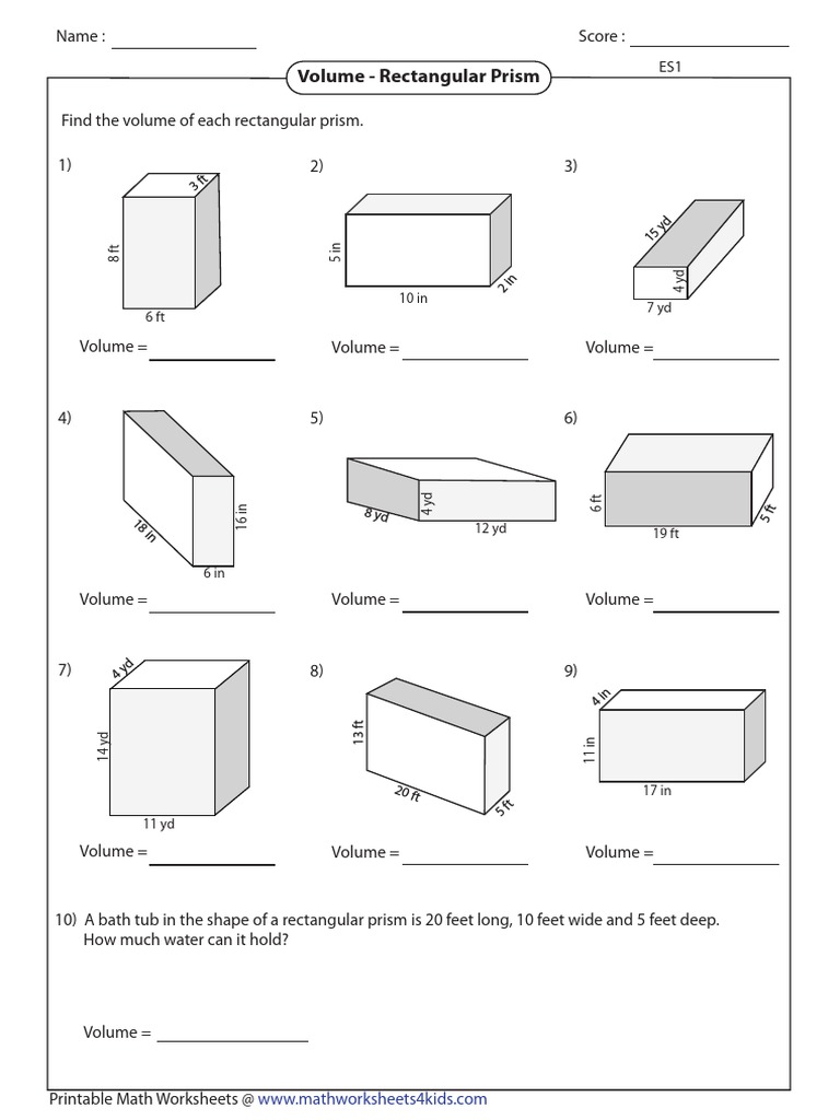 Volume Of A Rectangular Prism Worksheet