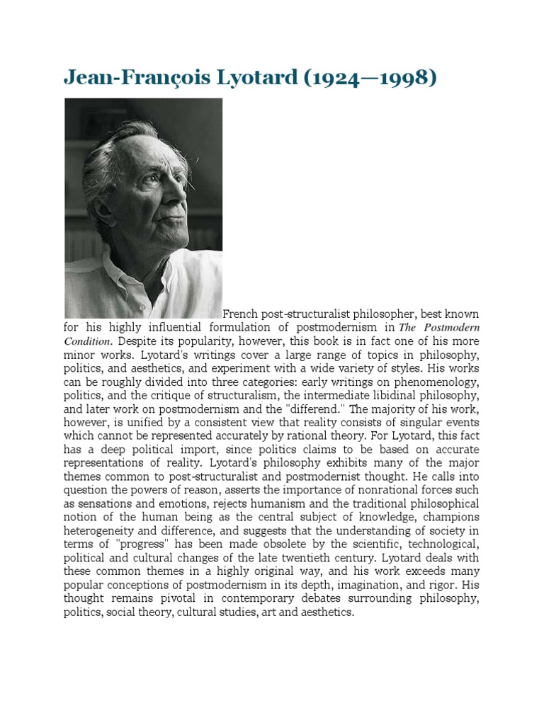 Lyotard Full | PDF | Jean François Lyotard | Postmodernism