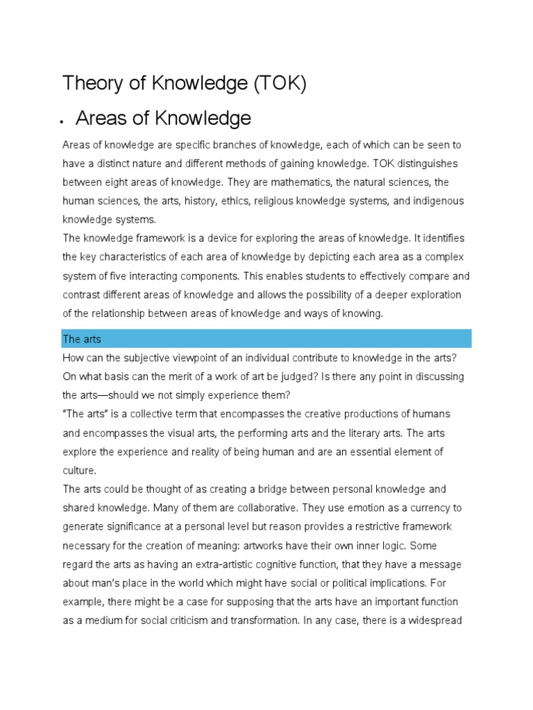 Theory of Knowledge AOKs | PDF | Science | Knowledge