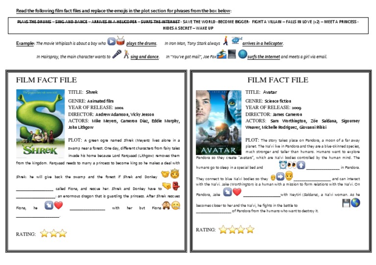 Film Fact Files: Replace Emojis with Phrases | PDF | Avatar (2009 Film ...