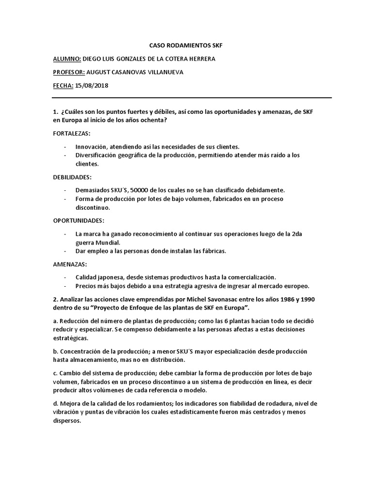 Caso Rodamientos SKF | PDF | Logística | Calidad (comercial)
