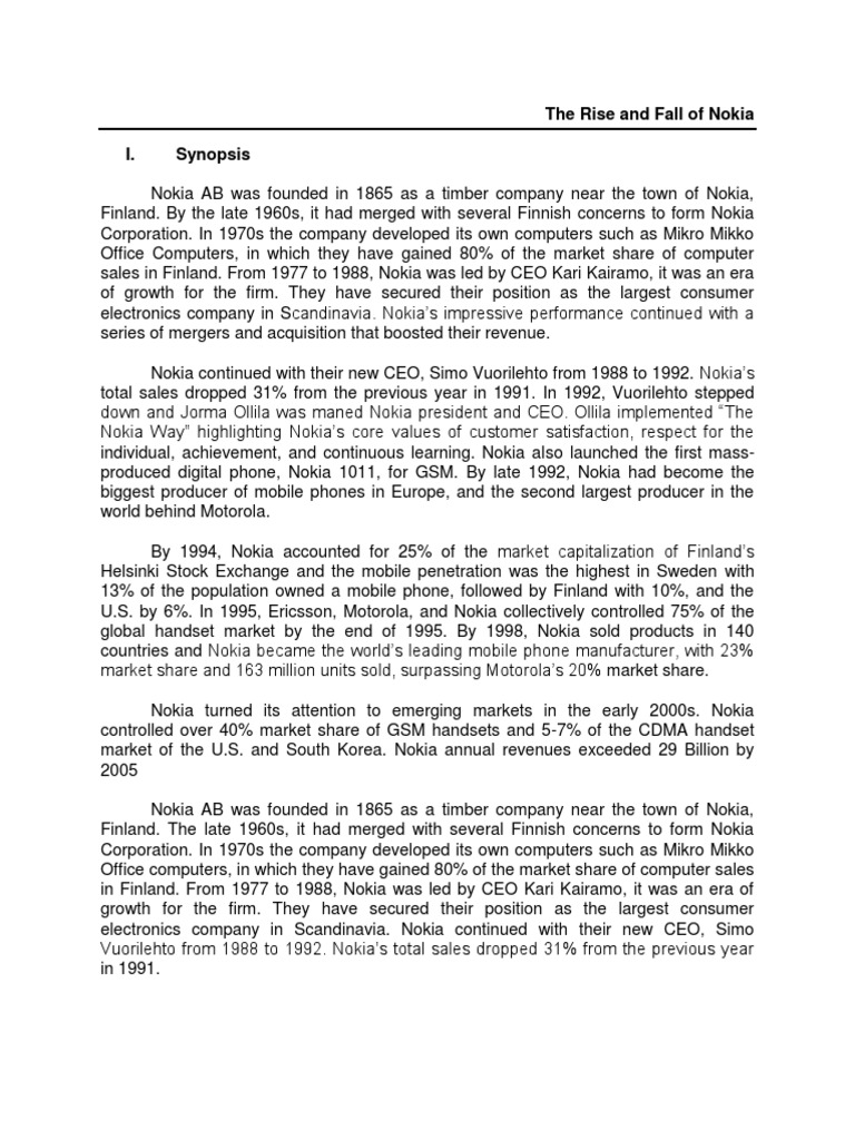 The Rise and Fall of Nokia I. Synopsis | Download Free PDF | Nokia ...