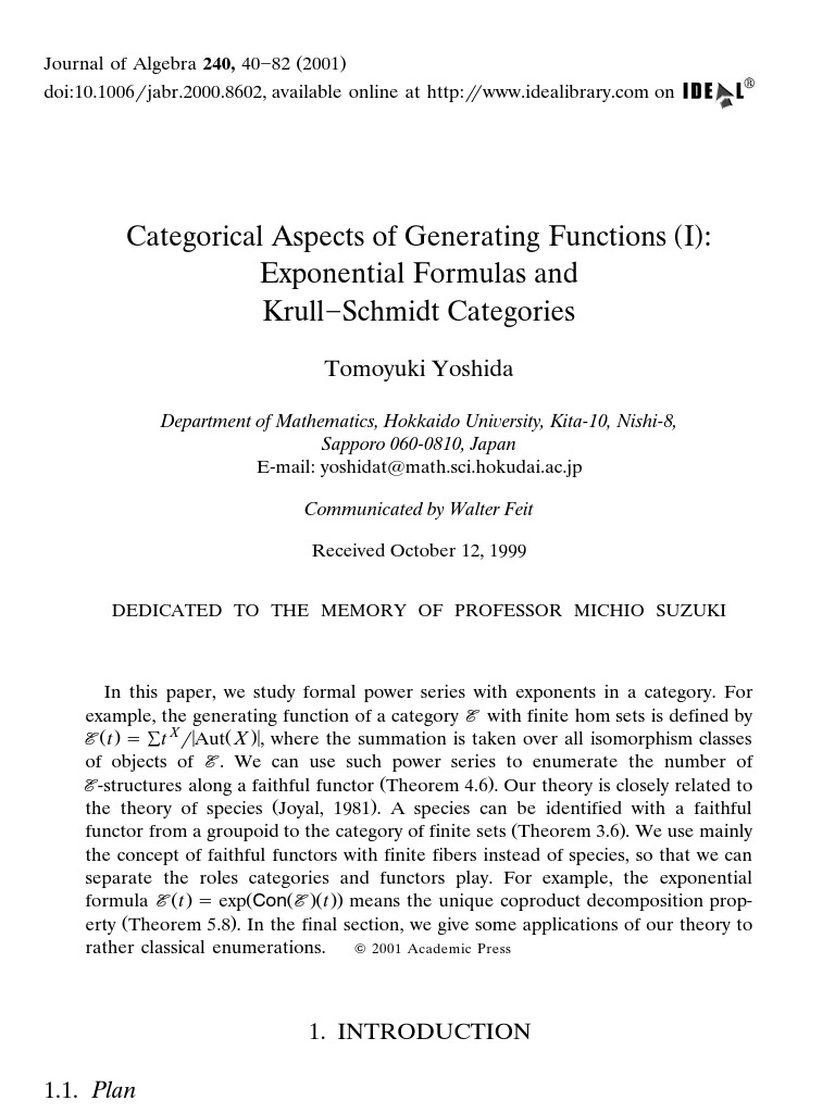 Categorical Aspects of Generating Functions | PDF | Category Theory | Ring (Mathematics)