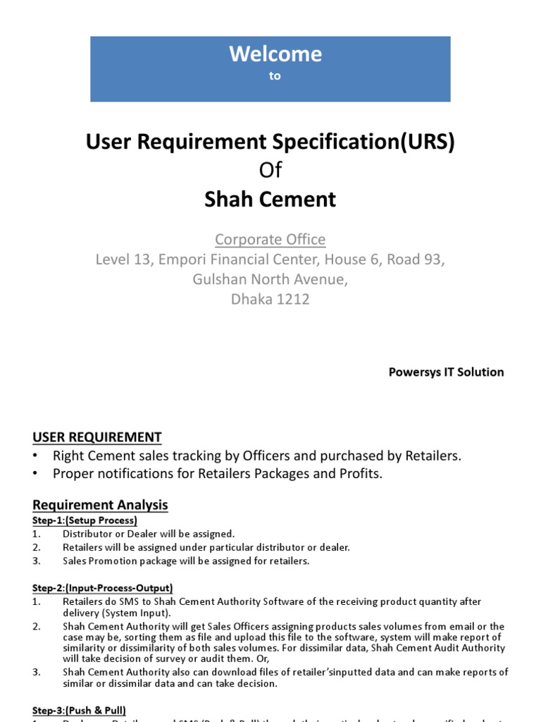 User Requirement Specification (URS) | Download Free PDF | Sales | Retail