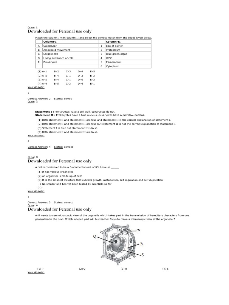 BIOLOGY Sample Questions 1 | PDF | Prokaryote | Cell (Biology)