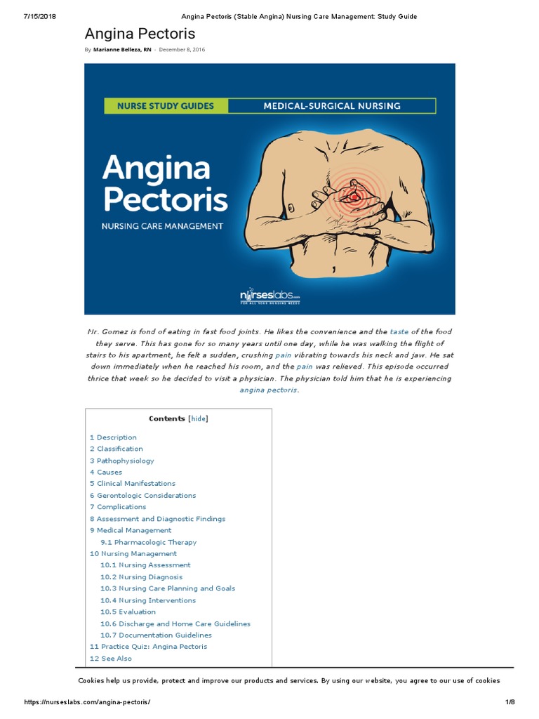 Angina Pectoris (Stable Angina) Nursing Care Management - Study Guide ...