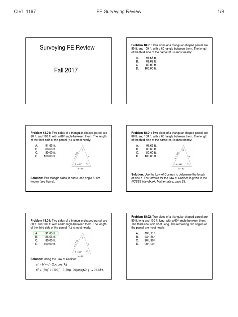 FE Surveying Review Problems | PDF | Trigonometric Functions | Triangle