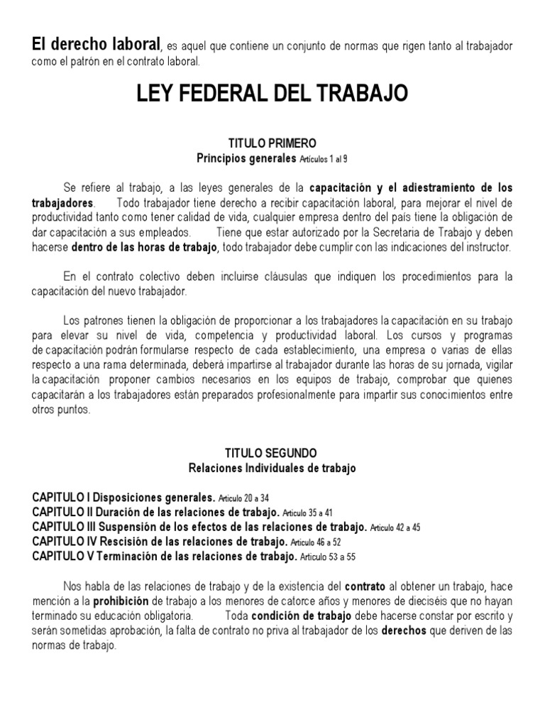 Resumen Ley Federal Del Trabajo | PDF | Estatuto de limitaciones ...