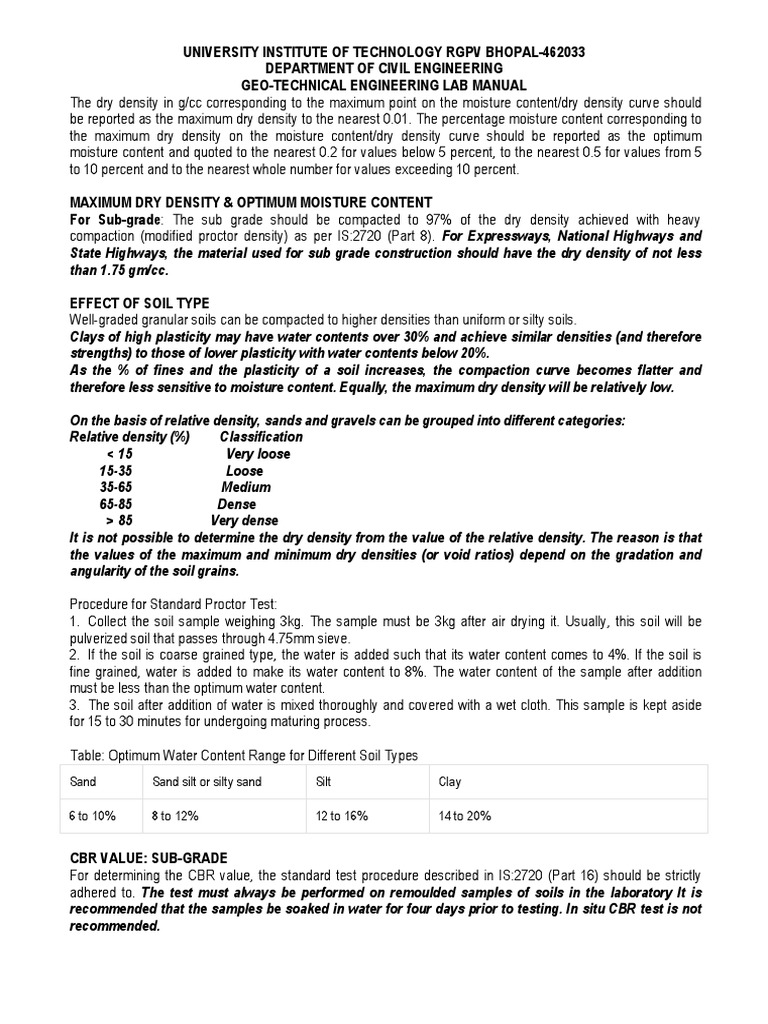 Acceptance Criteria For Maximum Dry Density (MDD) - Optimum Moisture ...