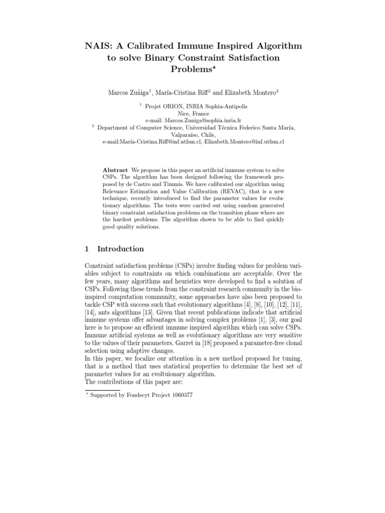 Nais A Calibrated Immune Inspired Algorithm To Solve Binary Constraint Satisfaction Problems