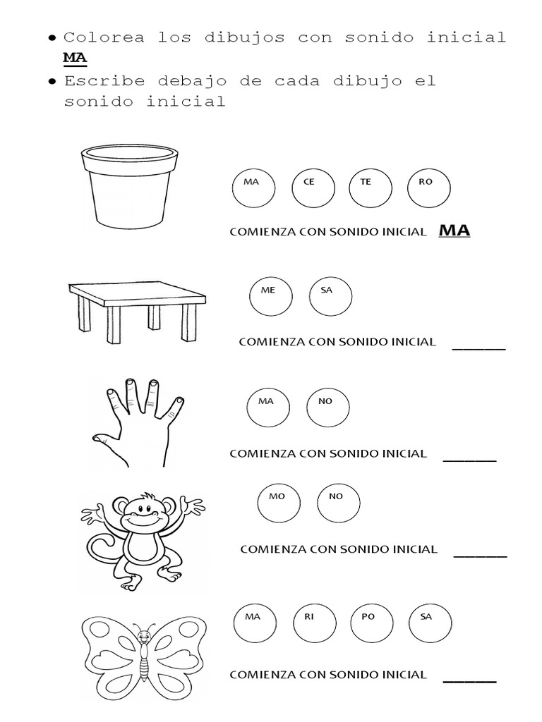 Hoja De Trabajo Sobre El Sonido Inicial