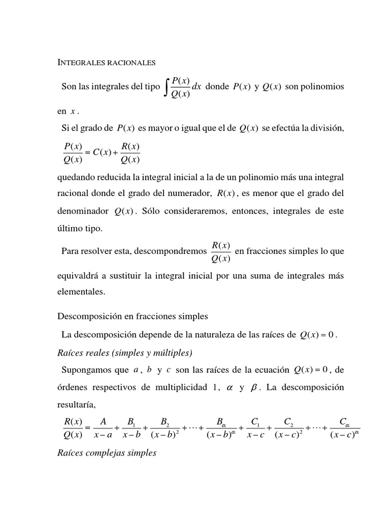 Integrales Racionales e Irracionales | PDF | Integral | Fracción ...