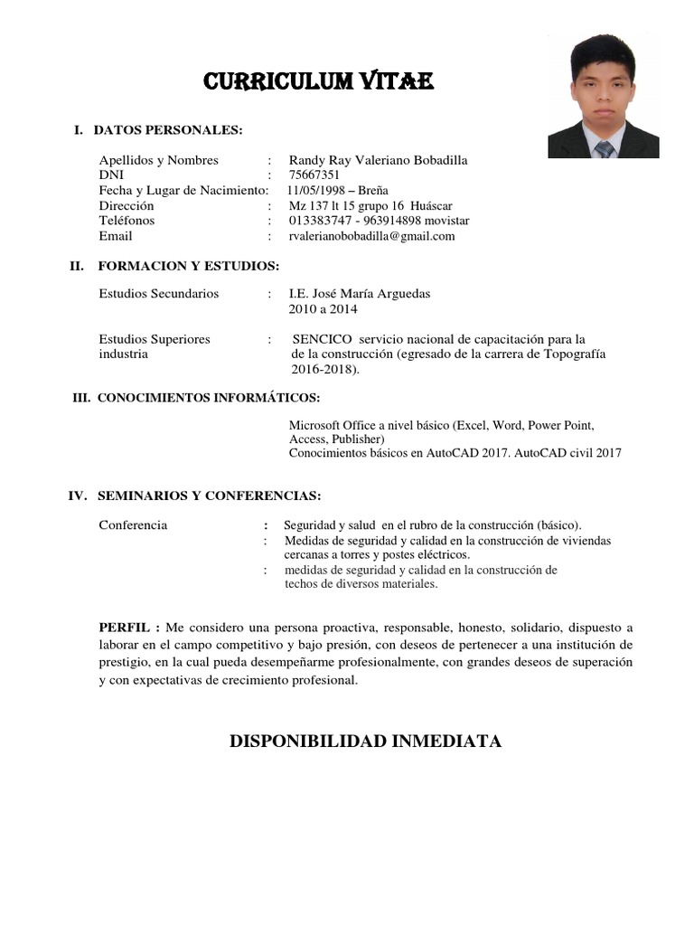 CV de Randy Valeriano: Topografía | PDF