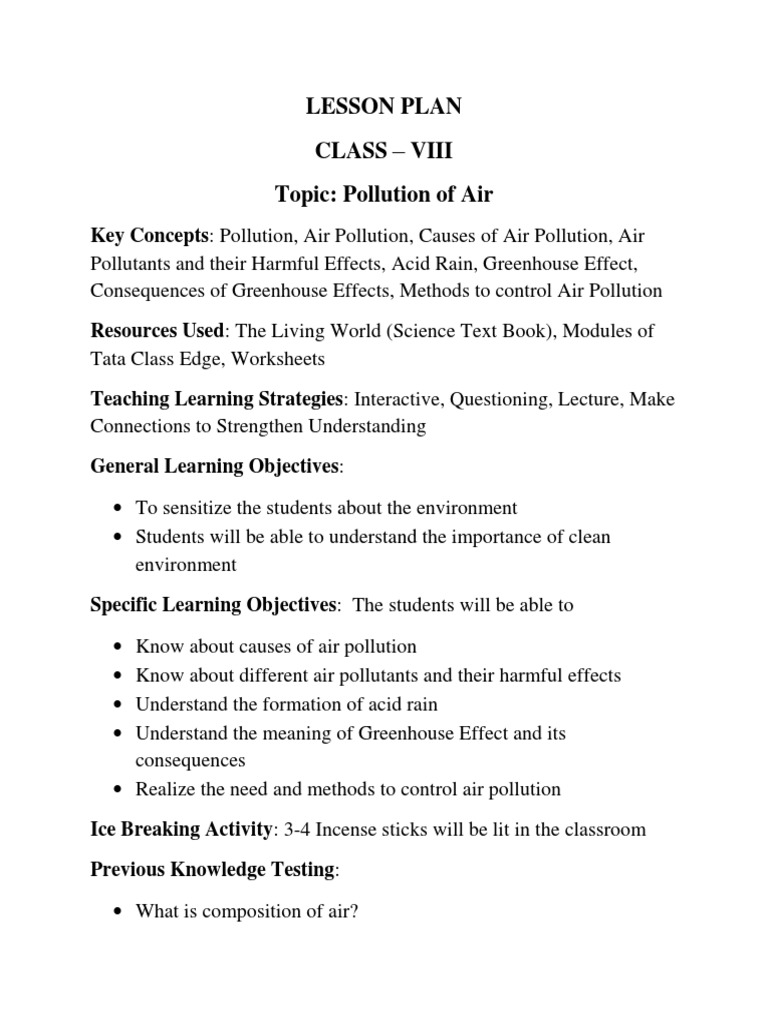 Lesson Plan Viii Chapter 20 | PDF | Pollution | Air Pollution