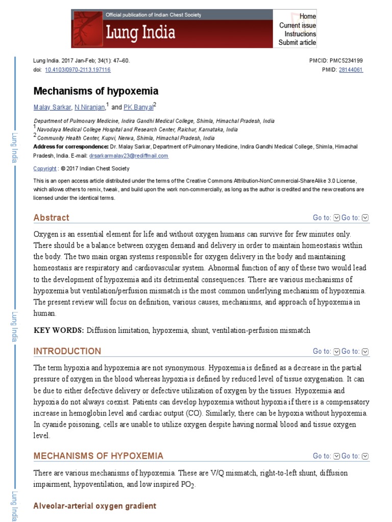 Mechanisms of Hypoxemia PDF | PDF | Hypoxia (Medical) | Chronic ...