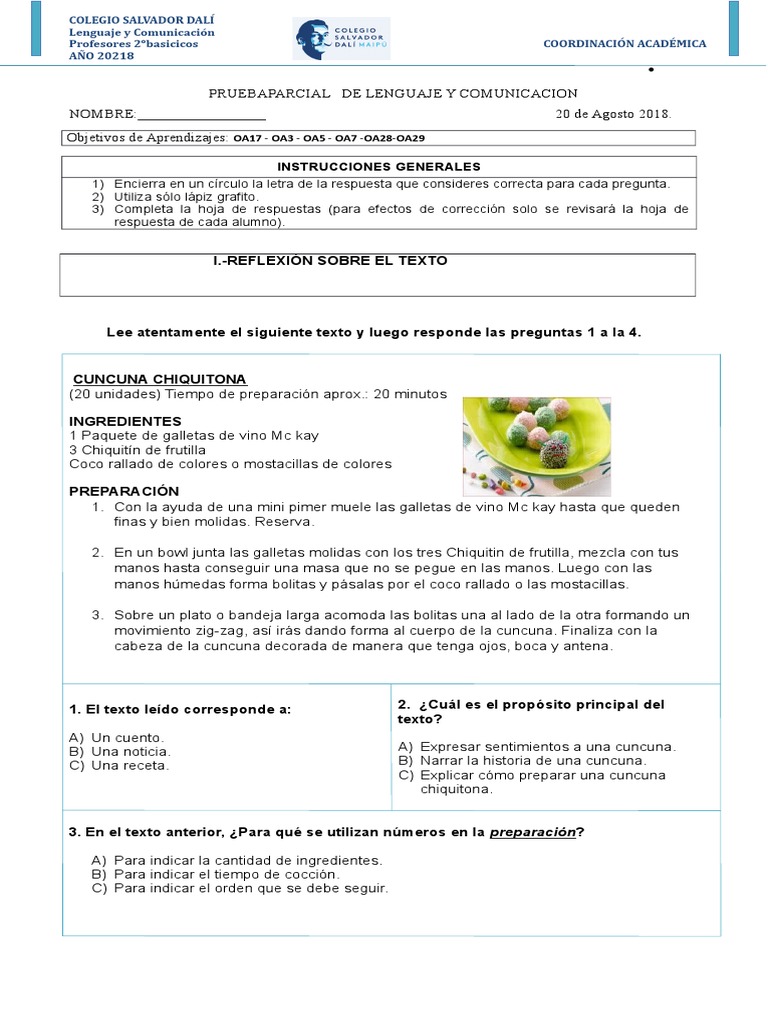 Prueba Parcial de Lenguaje y Comunicacion | PDF | Libros | Adjetivo