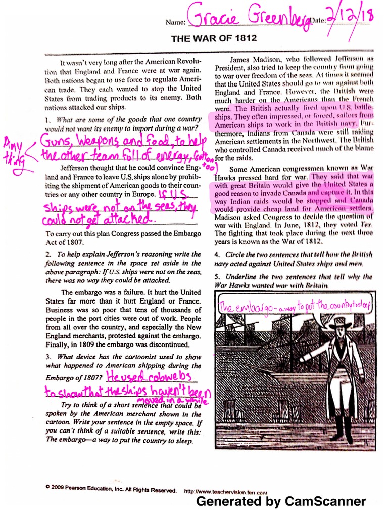 War of 1812 Reading PDF | PDF