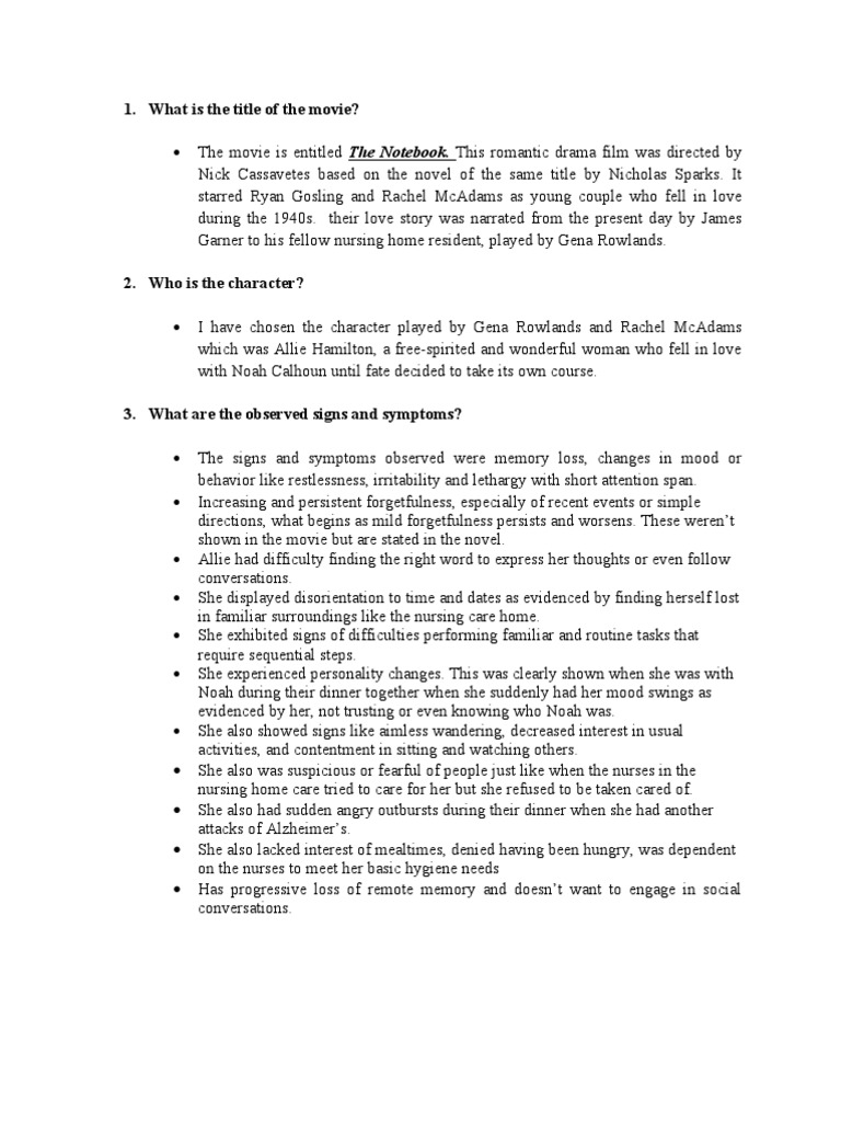 Movie Review - The NOTEBOOK | PDF | Alzheimer's Disease | Dementia