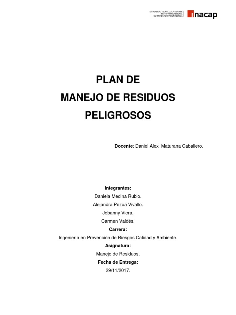 Plan de Manejo de Residuos Peligrosos Terminado 1.0 | PDF | Residuos | Generación eléctrica